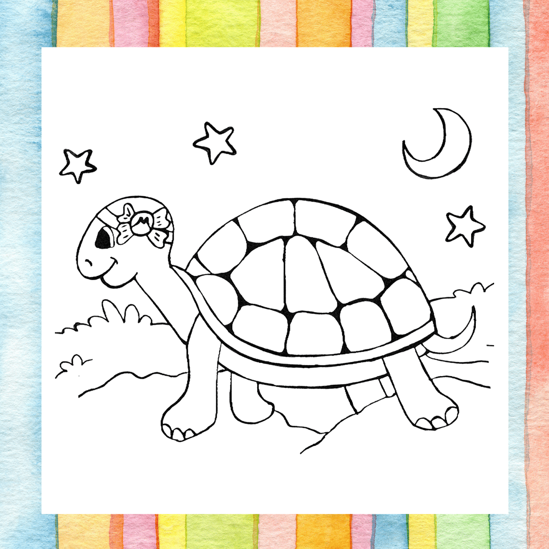 Myrtle the Turtle with Moon & Stars Coloring Page - Oli Kids. Co.